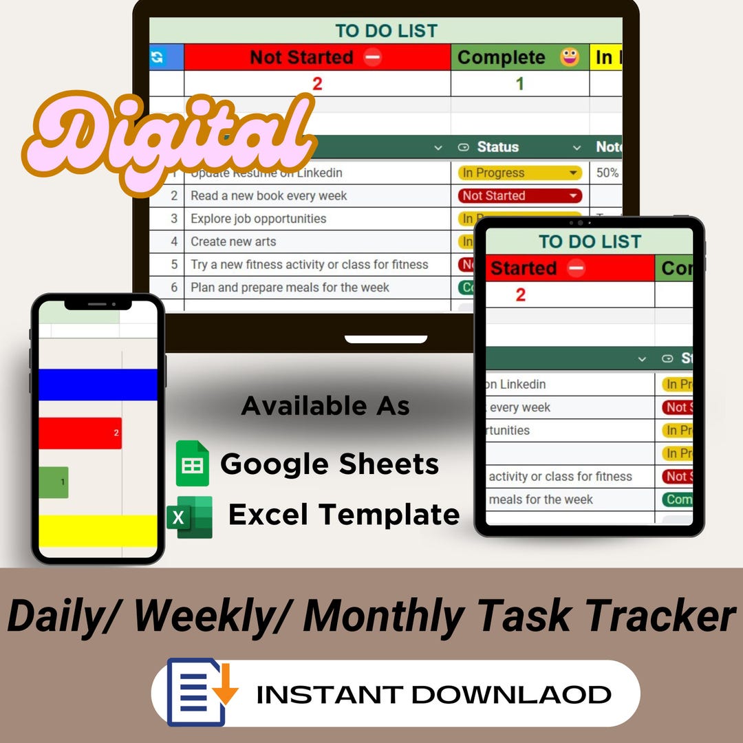 Simple Task Tracker, Digital Todo List Template Excel Spreadsheet, To ...