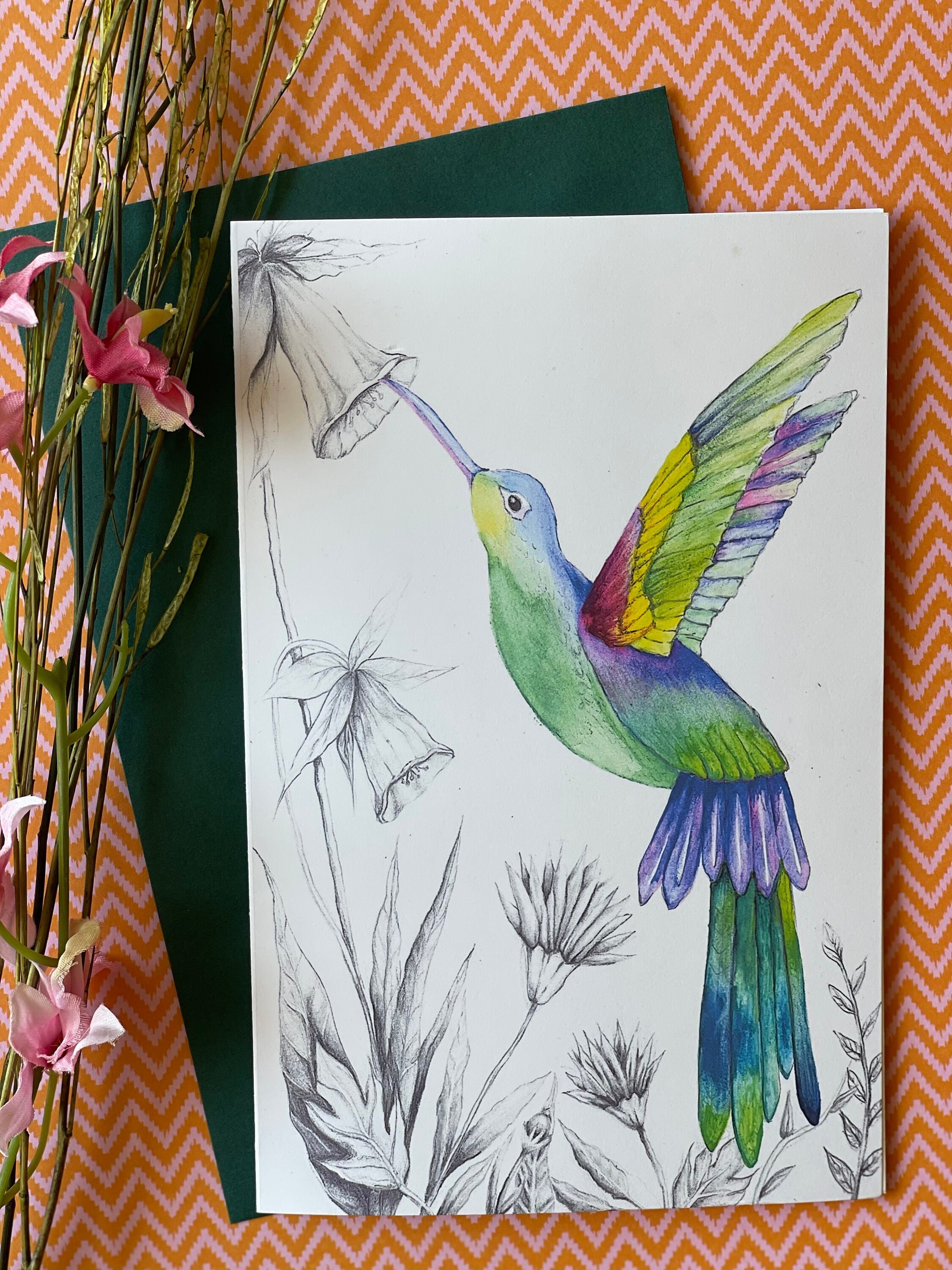 Handmade Greeting Card, Handcrafted Card, Hummingbird Card, Simple ...