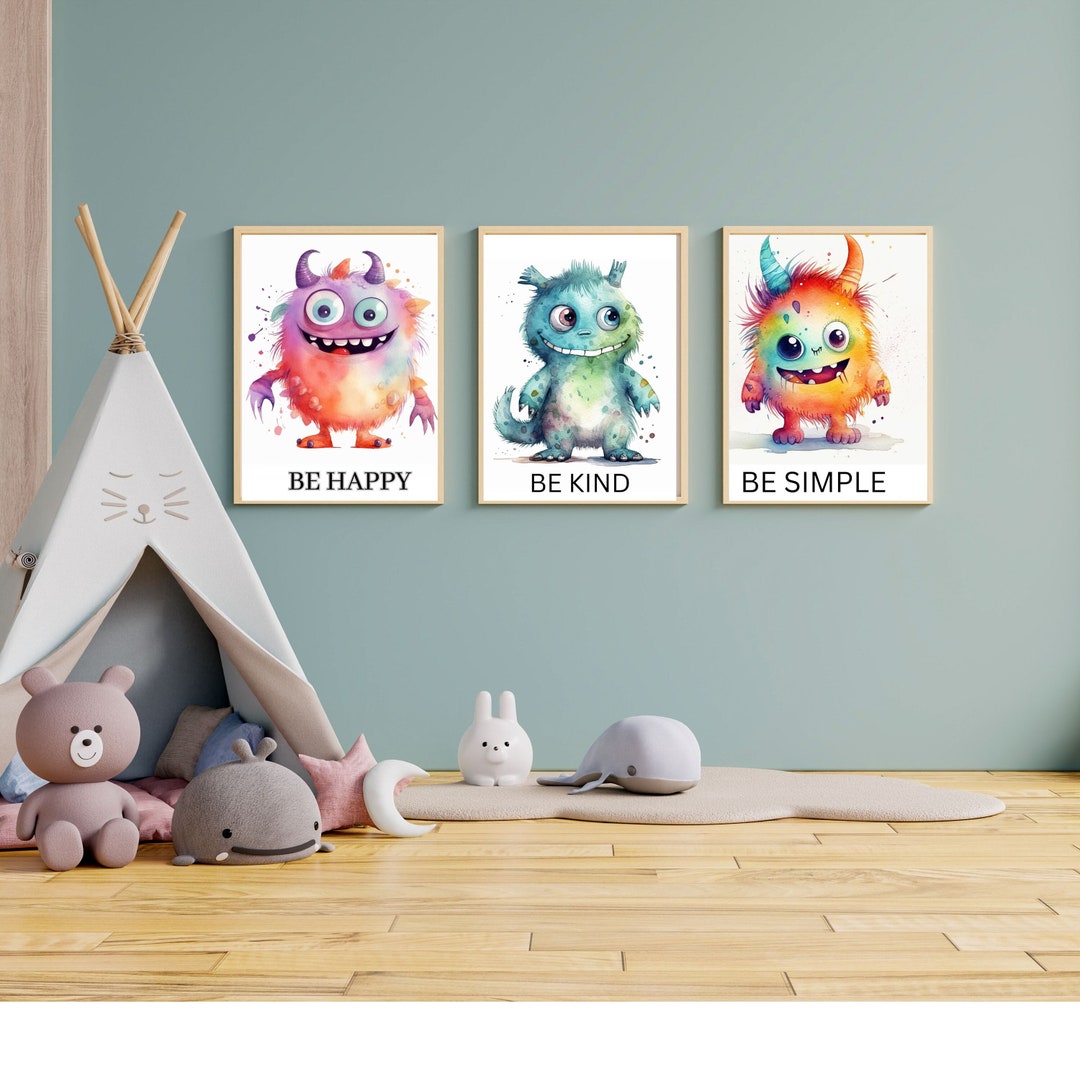 Cute Monster Print Set of 4 Little Monster Nursery Wall Art Cute ...