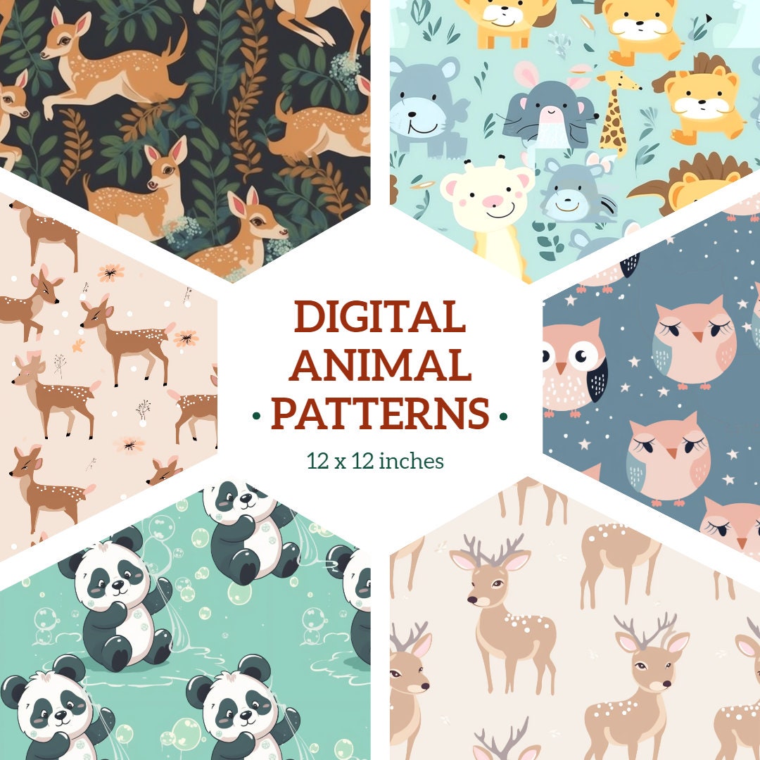8 Cute Safari Animals Seamless Patterns High-res JPG Files for Print on ...