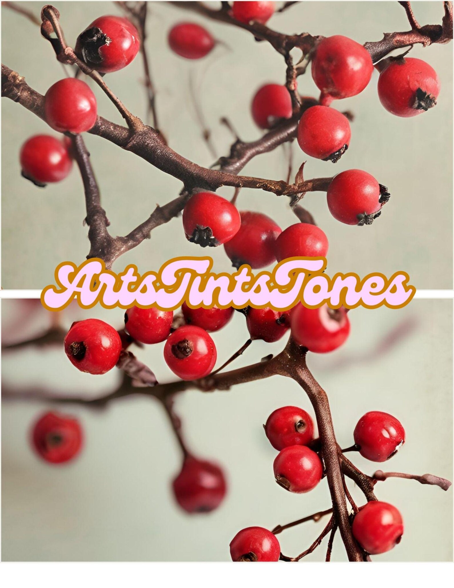 Vintage Winter Berry Branch Art Print, Country Farmhouse Holiday Wall ...