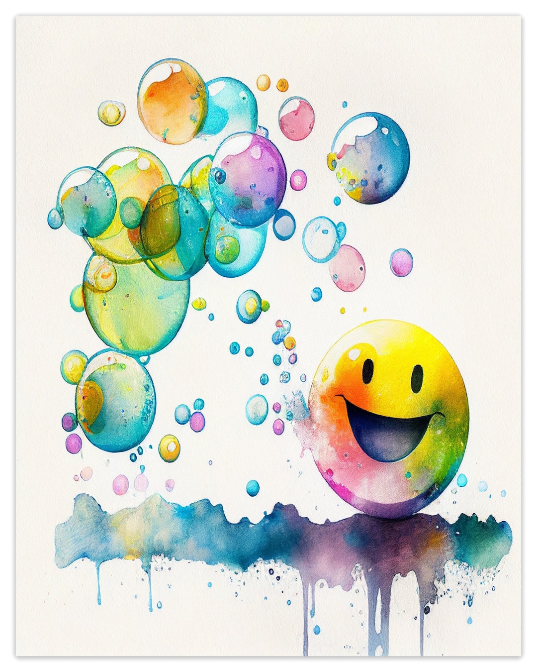 Smiley Face Water Color Art | Wall Decor | Art Print | 5 Sizes ...