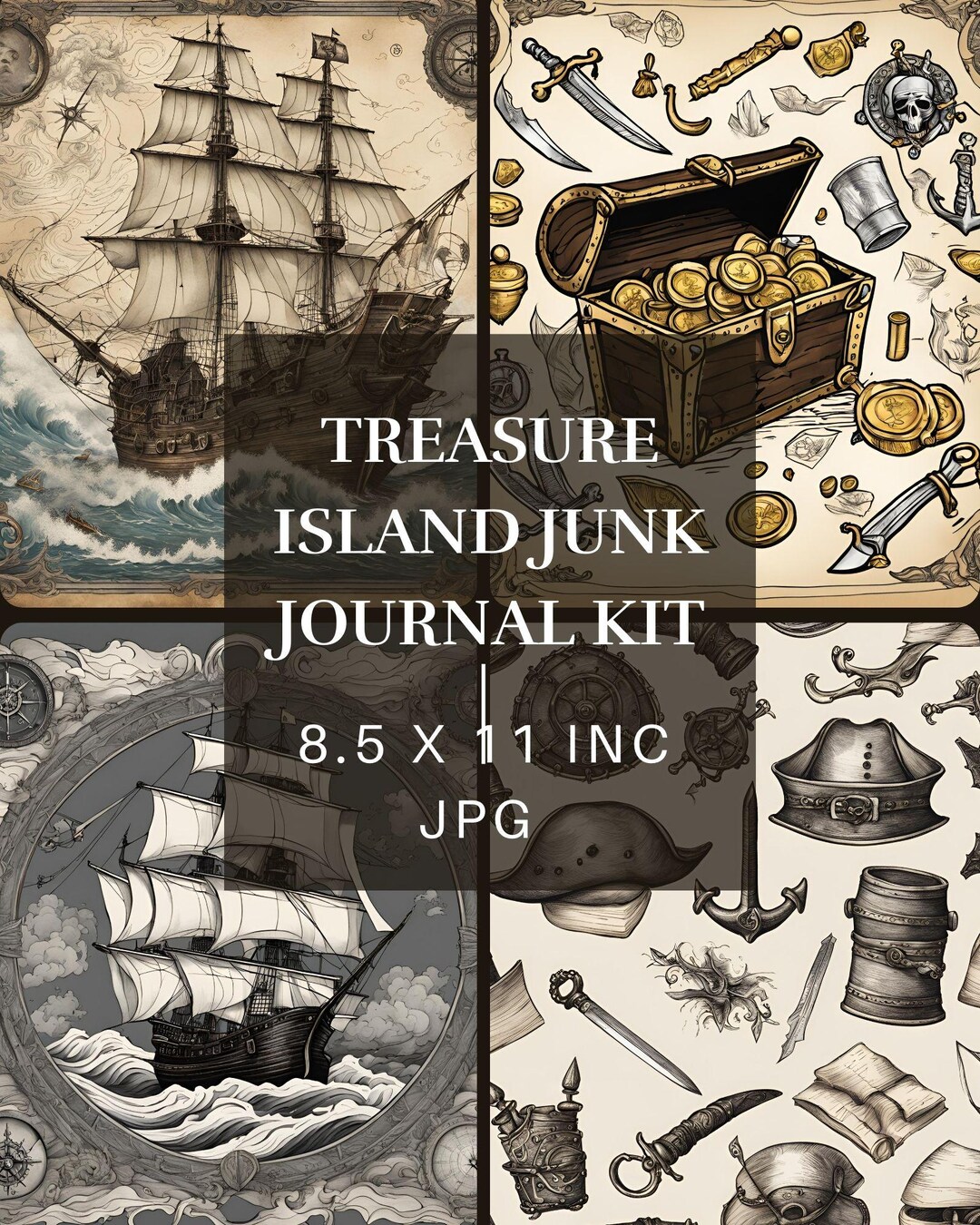 Treasure Island Journal Kit Printable Pirate Ephemera Treasure Map ...