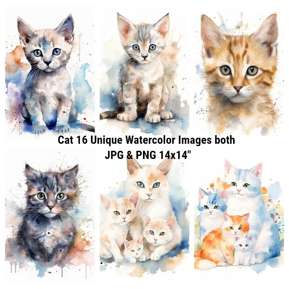 Watercolor Beautiful Cats Clipart Cute Floral Cats and Kittens With ...