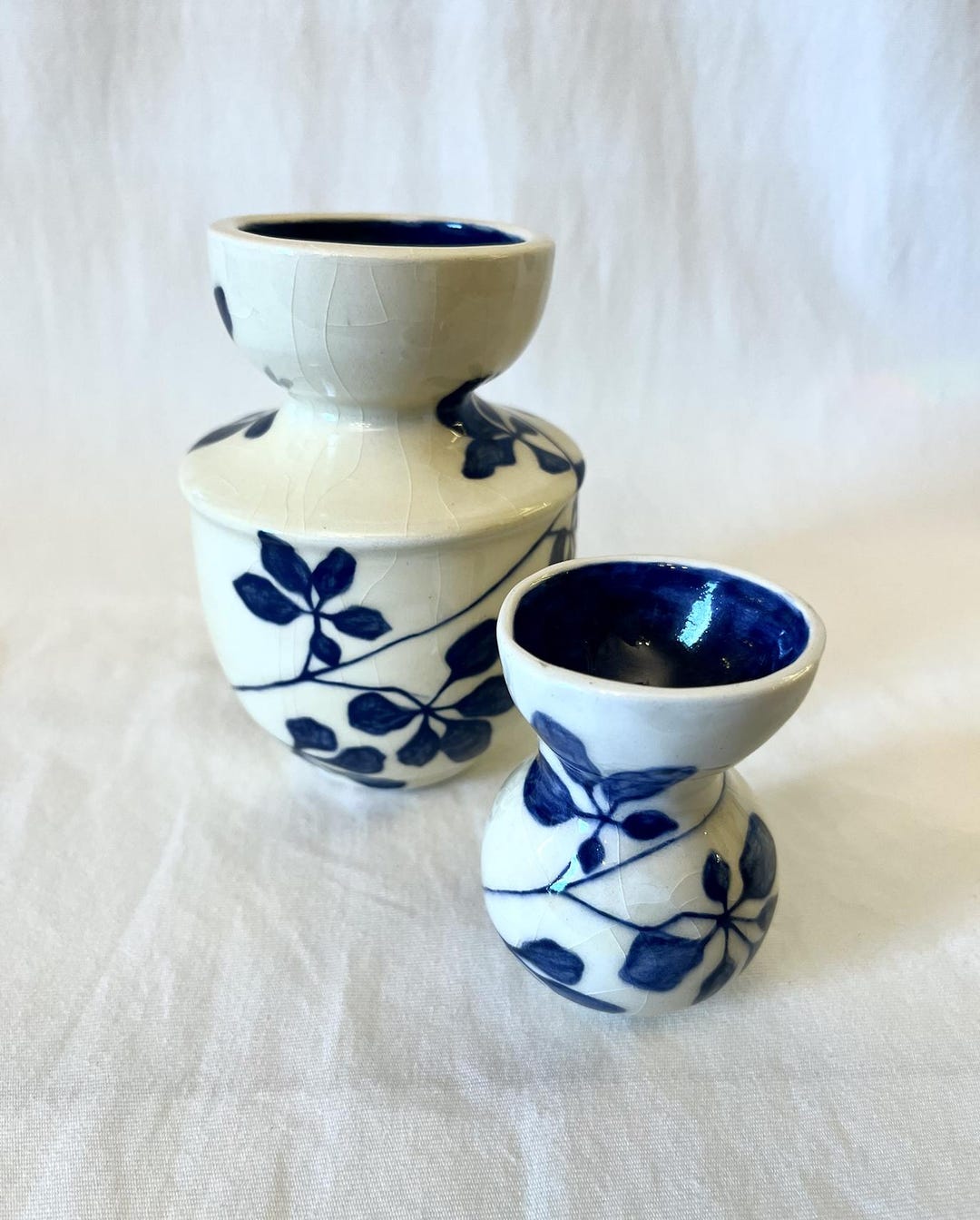 Indigo Vine Vase Set – Hand-painted Blue Botanical Ceramic Pair - Etsy