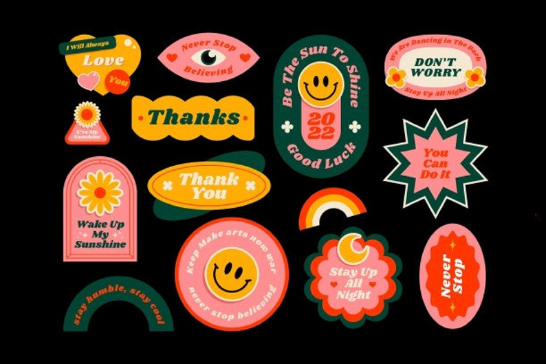 14 Sticker Designs Bundle, Digital Sticker Pack, Stickers Bundle