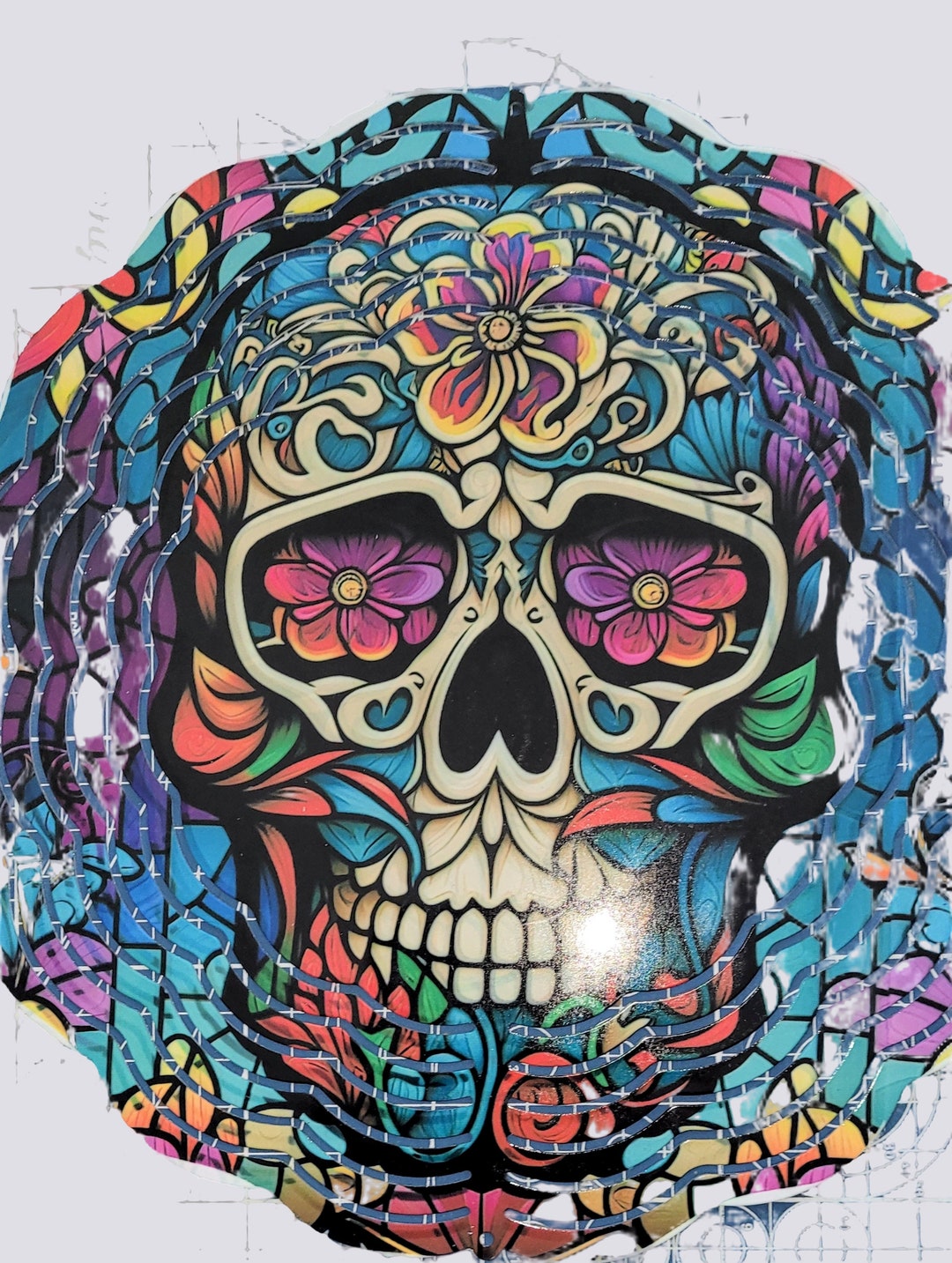 Sugar Skull Wind Spinner, Stained Glass, Wind Spinner is 10 Inch Round ...