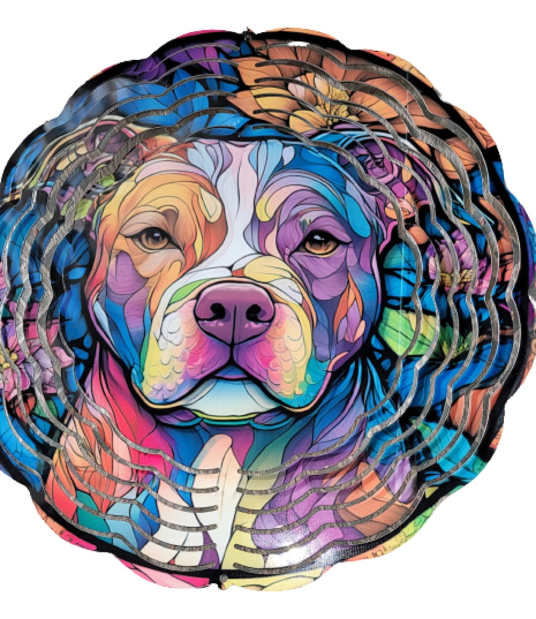 Pit Bull Dog Round-stained Glass Wind Spinner Use It as Hanging or a ...