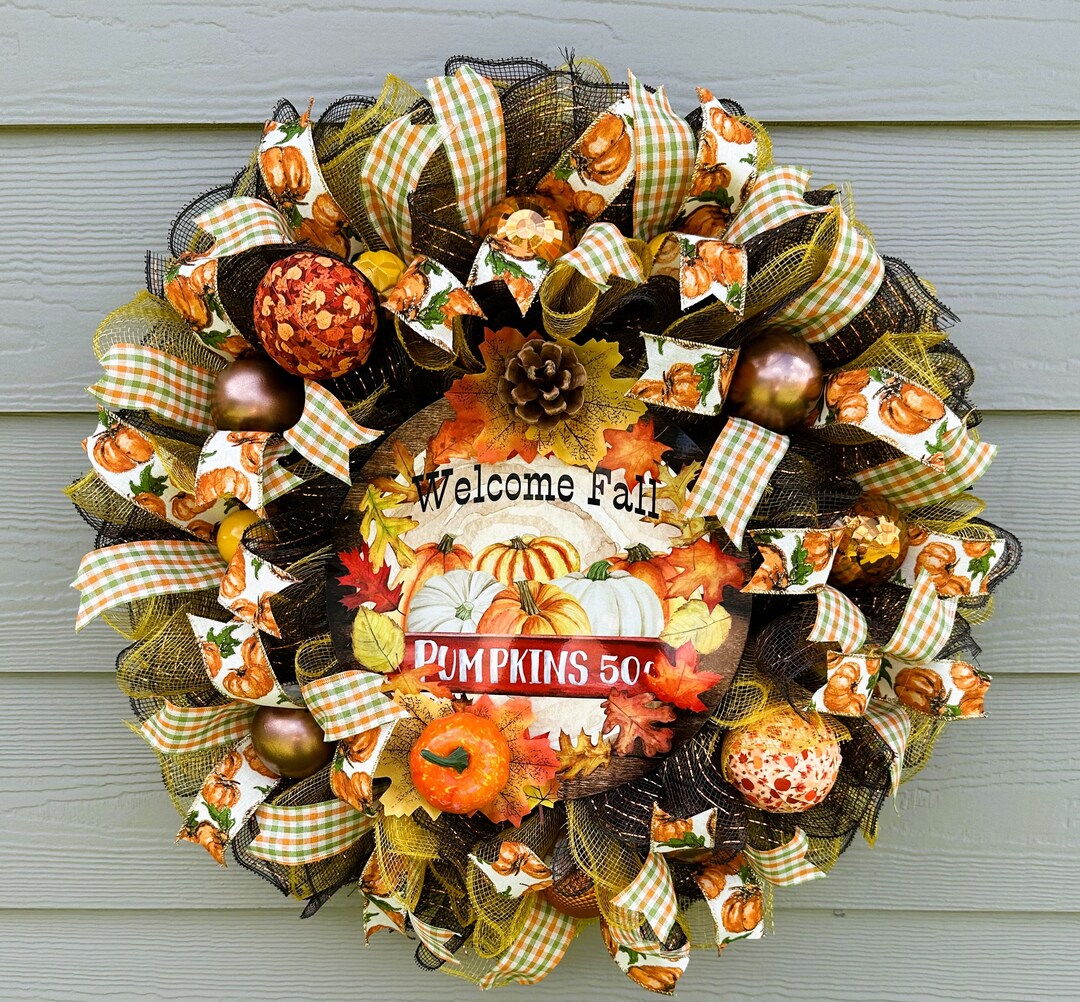 Welcome Fall Pumpkins .50 Wreath - Etsy