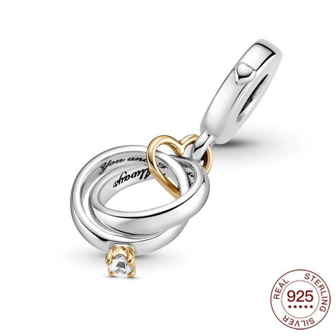 Sterling Silver S925 Charm Two-tone Wedding Rings Dangle Charm - Etsy UK