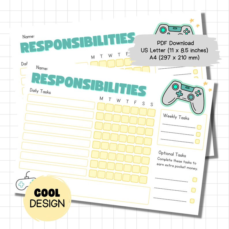 Responsibility Chart and Chore Tracker for Kids, Gamer Daily Routine ...