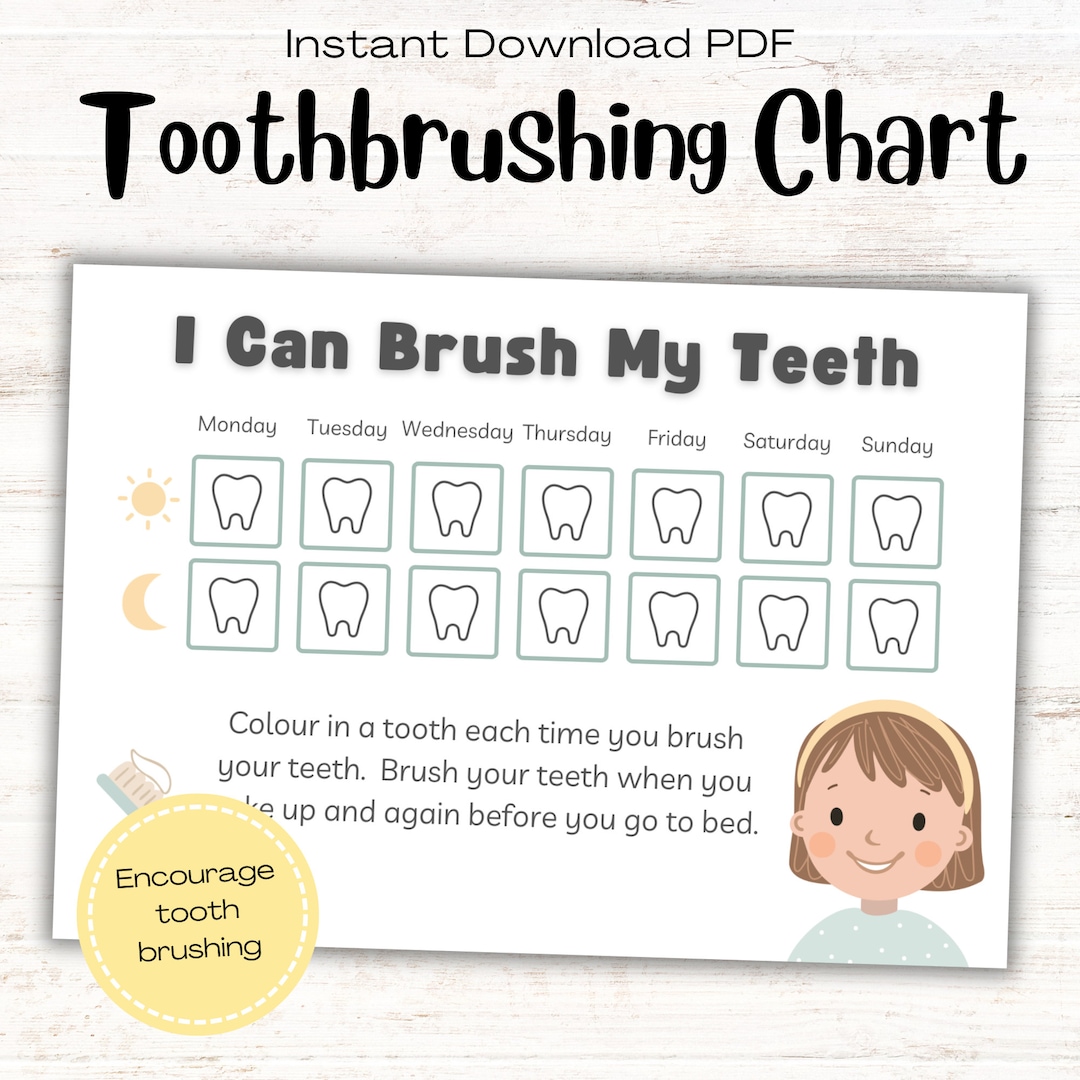 Tooth Brushing Chart for Toddlers and Kids Clean Teeth Printable PDF ...
