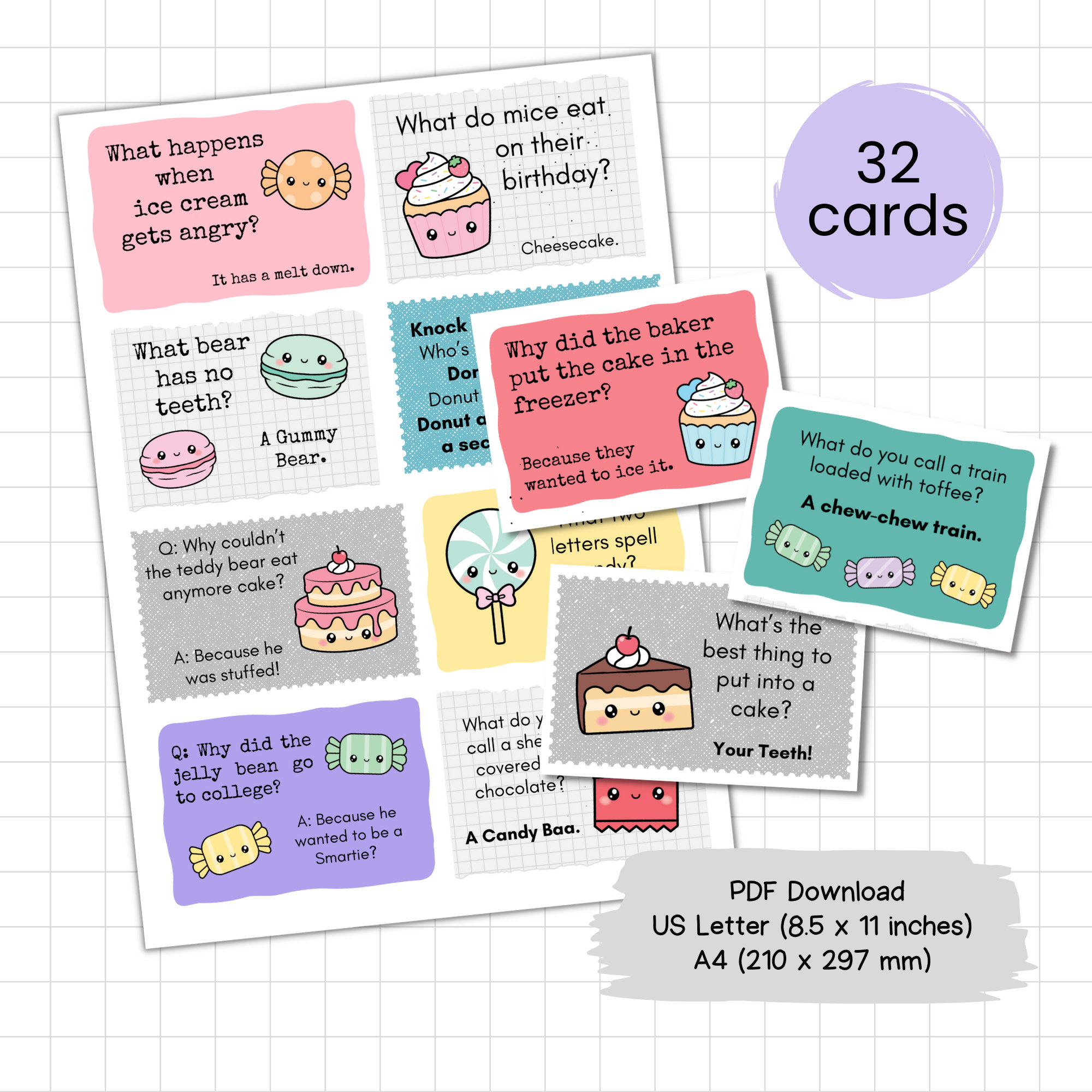 Printable Lunchbox Jokes for Kids, Dessert Themed Family Joke Cards ...