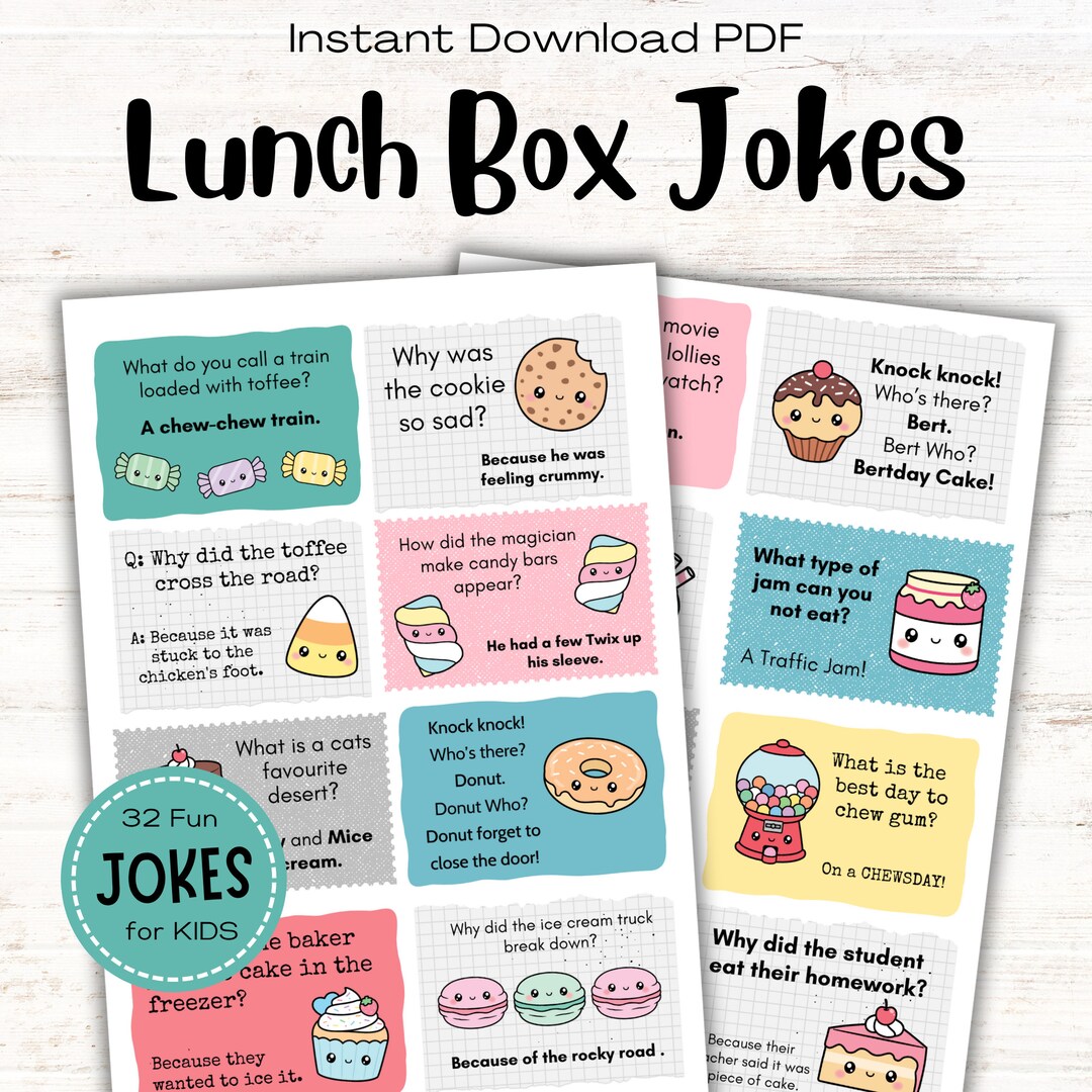 Printable Lunchbox Jokes for Kids, Dessert Themed Family Joke Cards ...