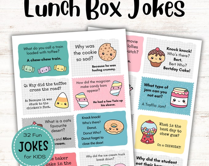Printable Lunchbox Jokes for Kids, Dessert Themed Family Joke Cards ...