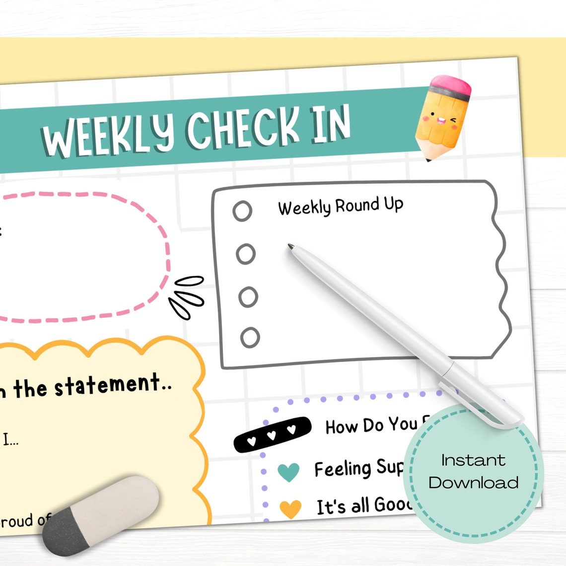Mental Health Weekly Check-in Template, Kids and Teen Mental Health ...