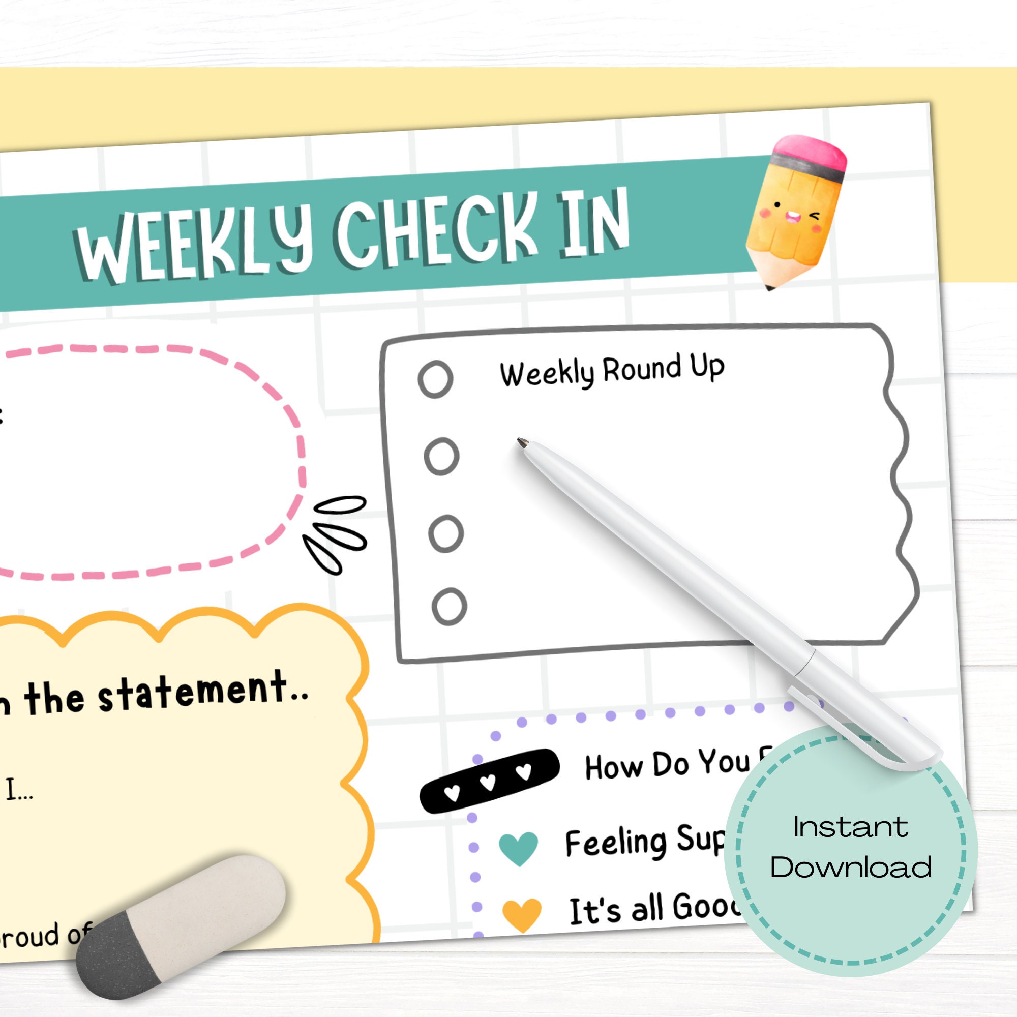 Mental Health Weekly Check-in Template, Kids and Teen Mental Health ...