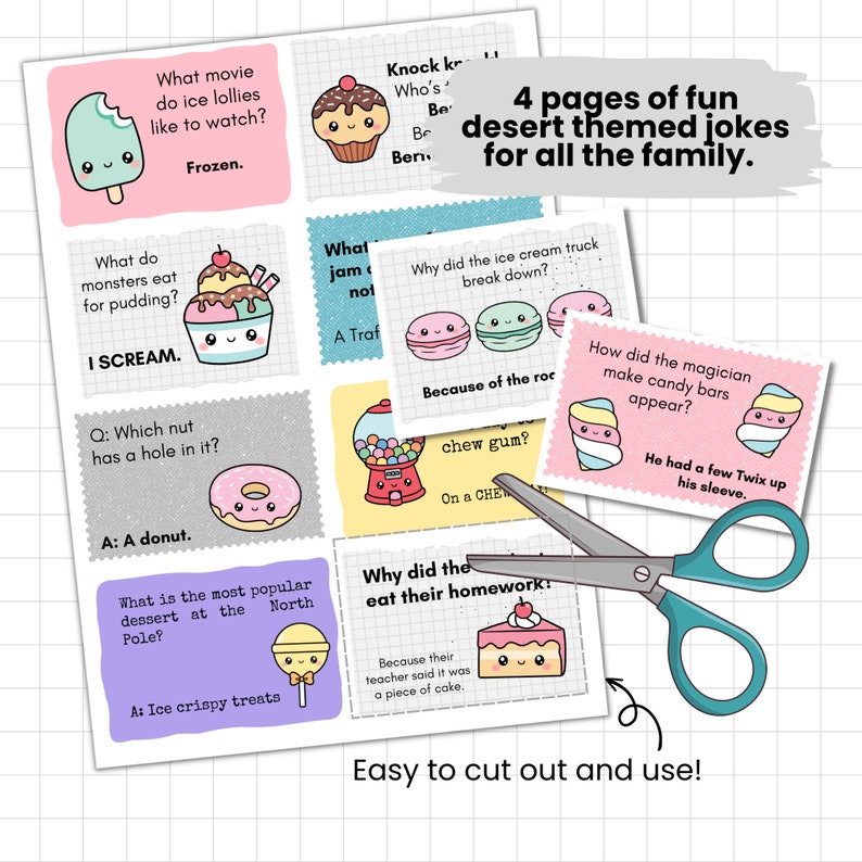 Printable Lunchbox Jokes for Kids, Dessert Themed Family Joke Cards ...