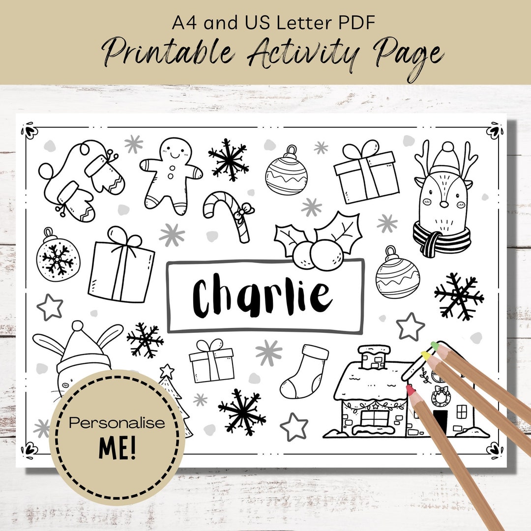Personalised Christmas Placemat Christmas Colouring Sheet Kids Coloring ...