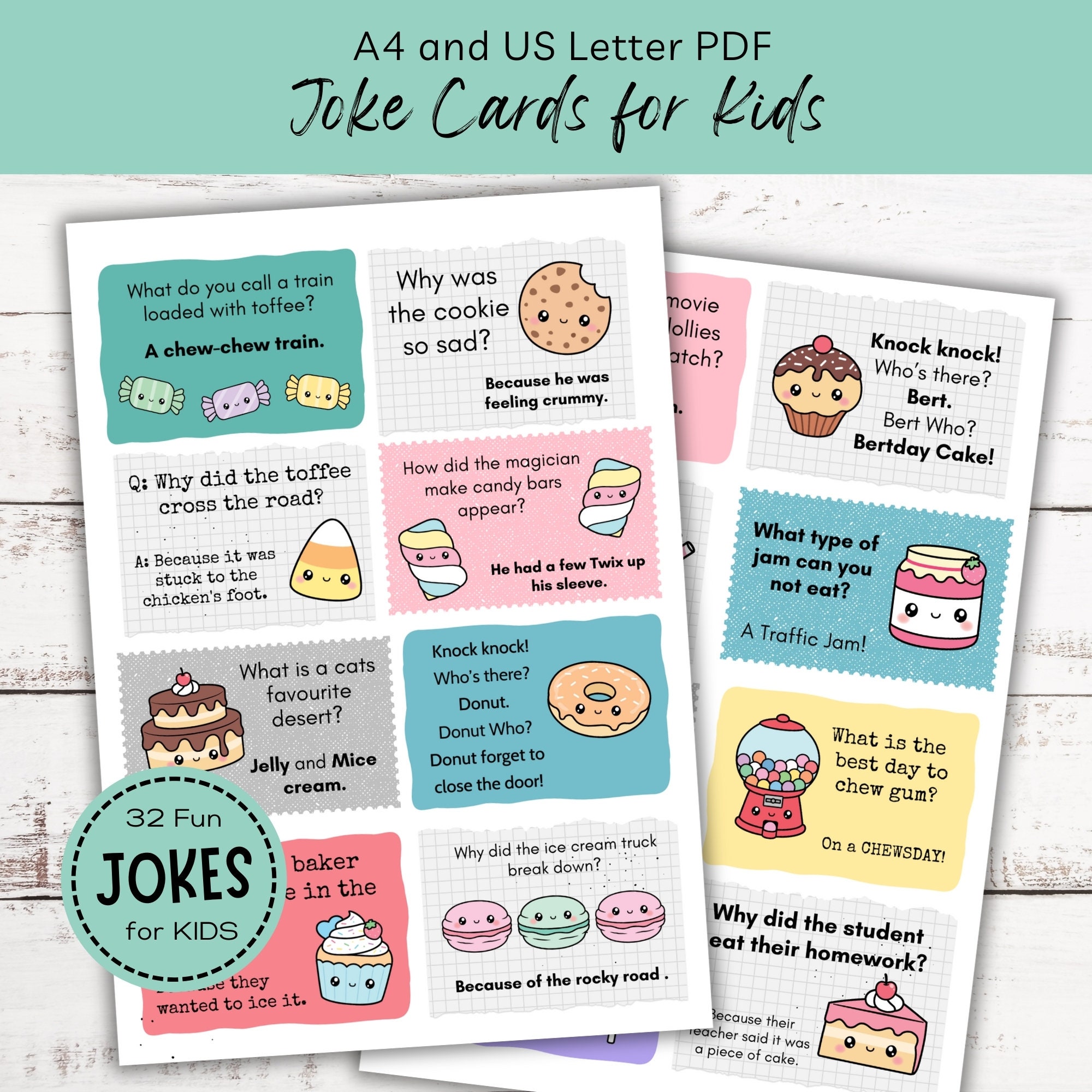Printable Lunchbox Jokes for Kids, Dessert Themed Family Joke Cards ...