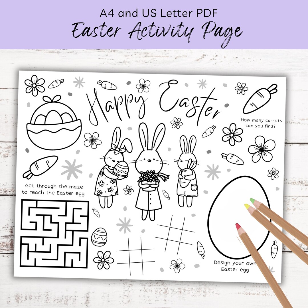 Easter Activity Mat, Colouring Pages for Kids, Printable Table Placemat ...