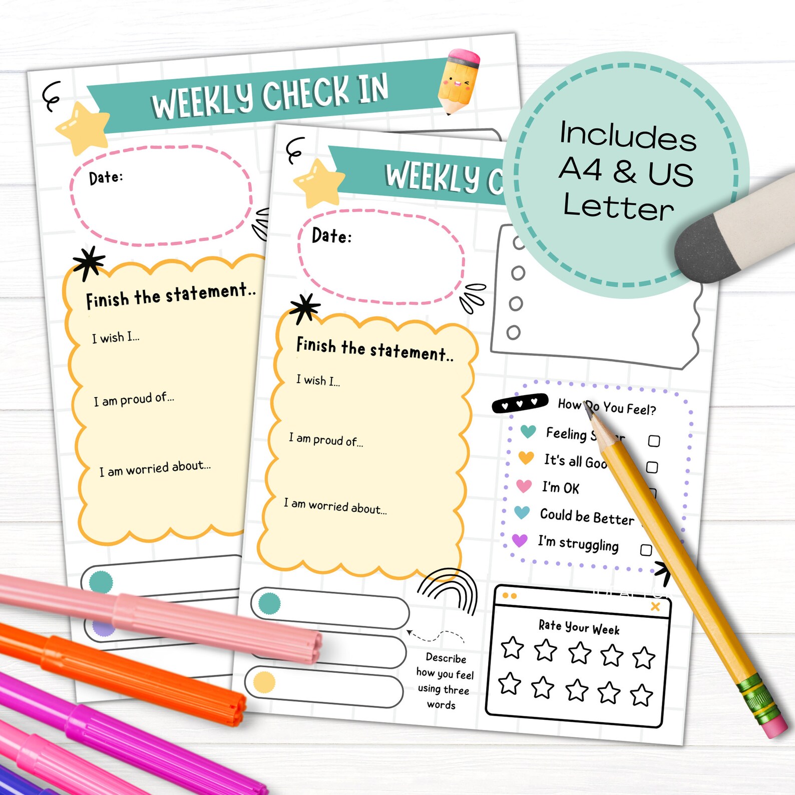 Mental Health Weekly Check-in Template, Kids and Teen Mental Health ...
