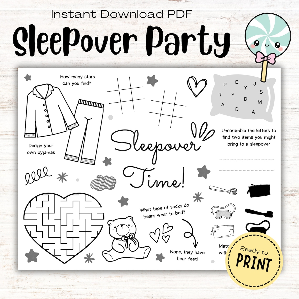 Sleepover Activity and Colouring Mat Perfect for Sleepovers and Pyjama ...