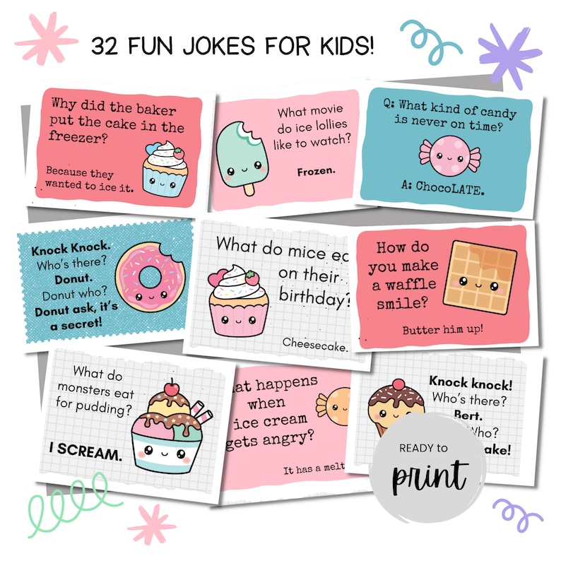 Printable Lunchbox Jokes for Kids, Dessert Themed Family Joke Cards ...