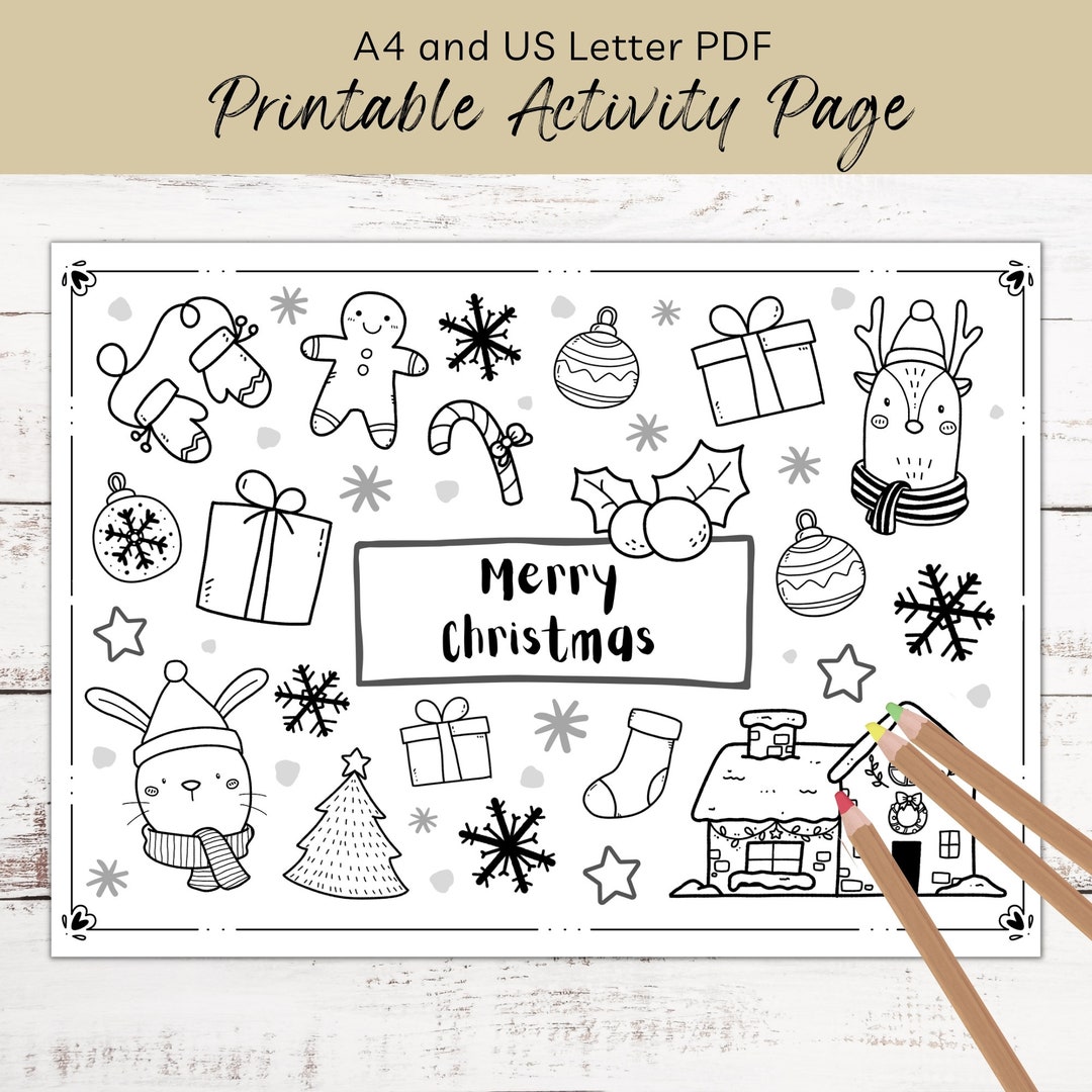 Christmas Activity Placemat Printable Xmas Placemat Coloring Pages for ...