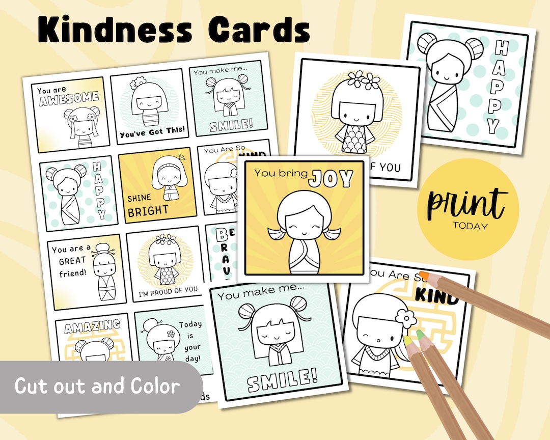 Kindness Cards for Kids Color in Compliment Cards Positive - Etsy