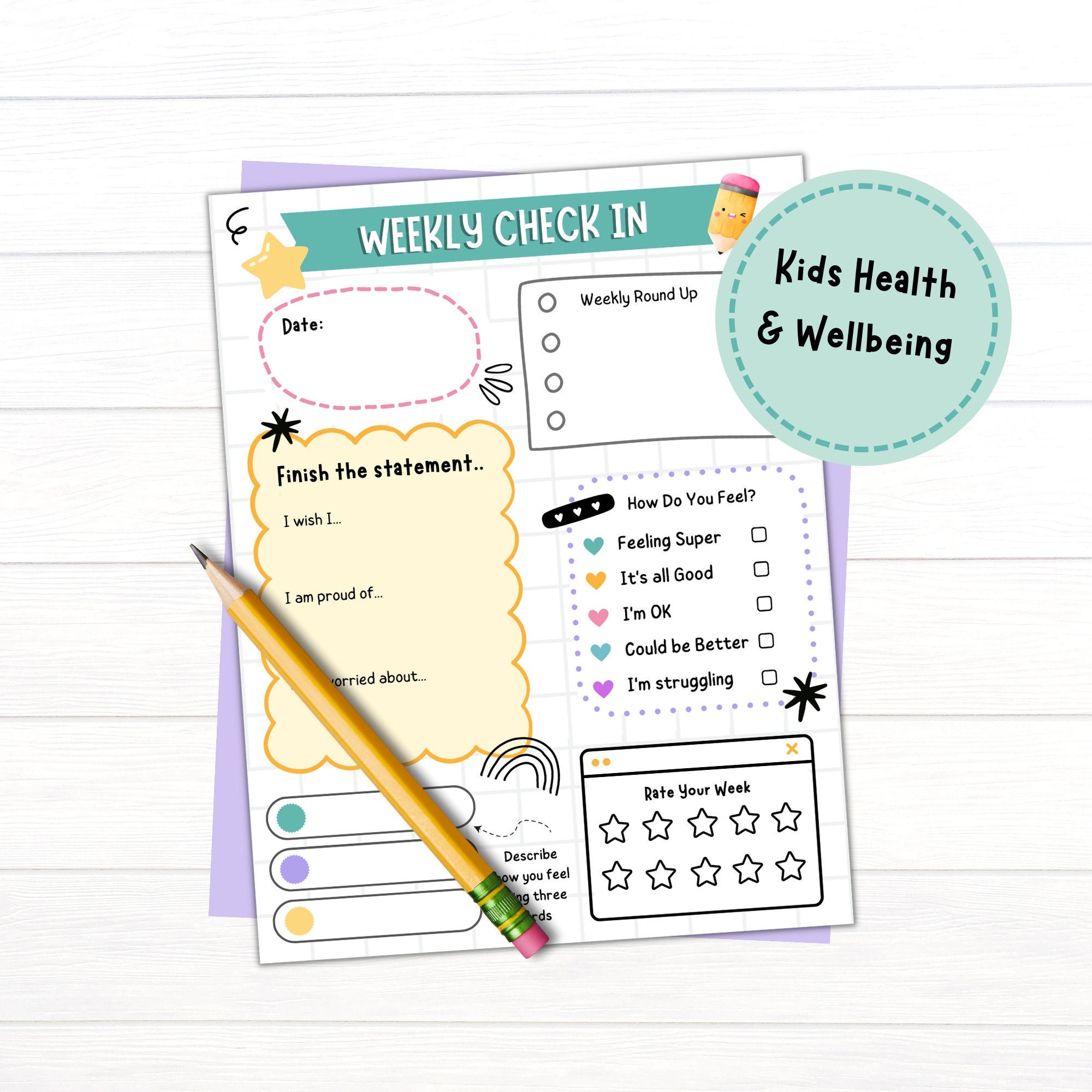Mental Health Weekly Check-in Template, Kids and Teen Mental Health ...