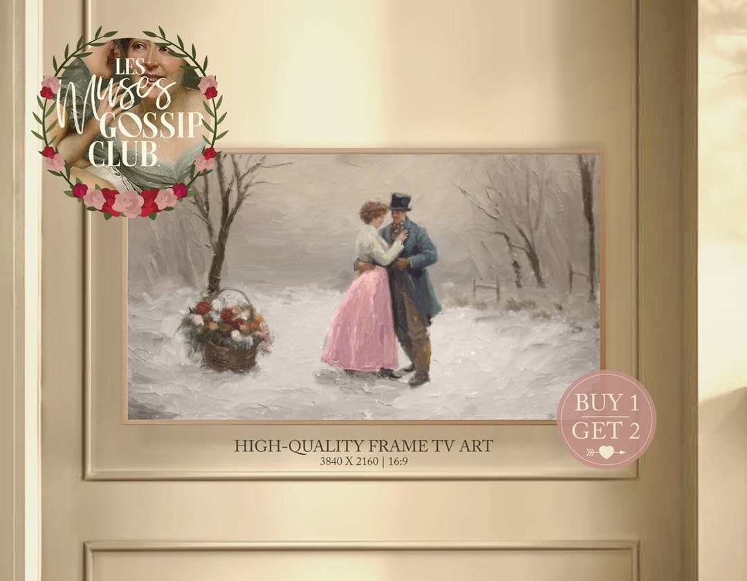Valentine's Day Frame TV Art, Young Couple Hugging Scenery Oil Painting ...
