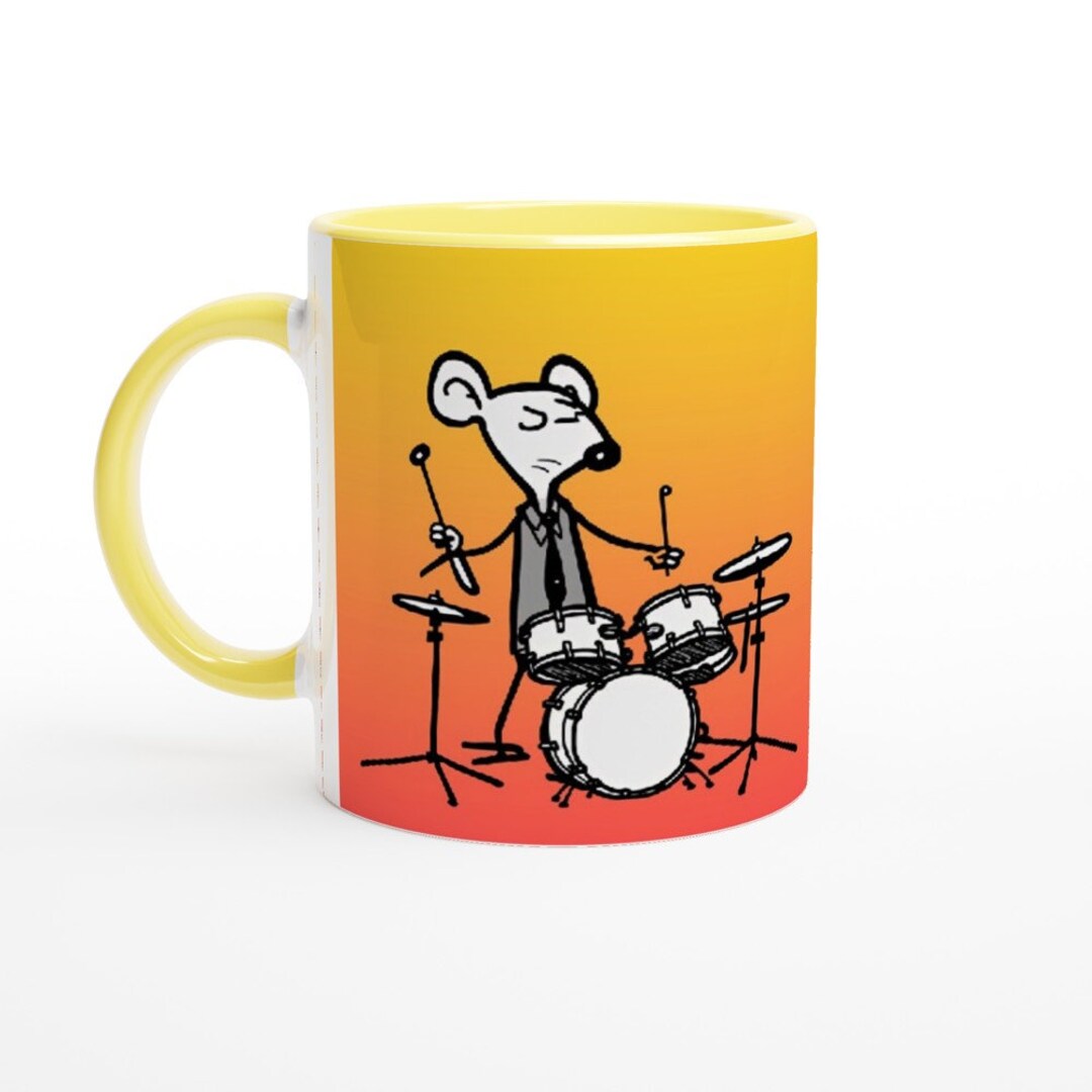 Mouse Wearing a Suit Playing the Drums White 11oz Ceramic Mug With ...