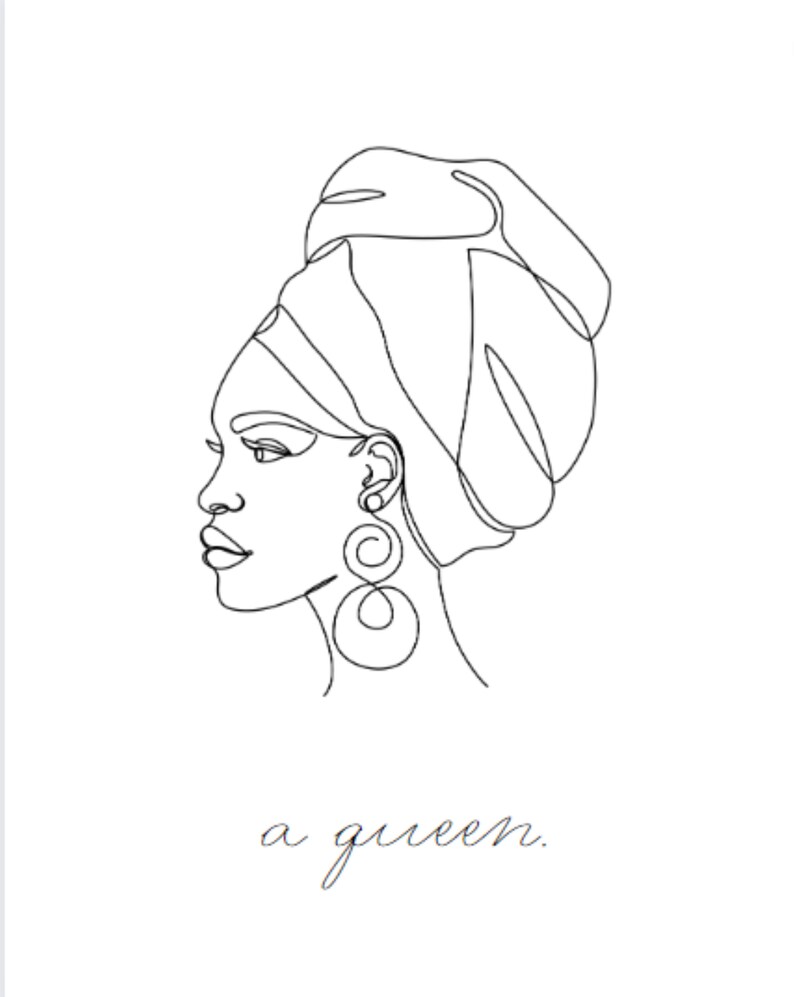 Modern African American Woman Line Art Print With Black Girl Outline ...