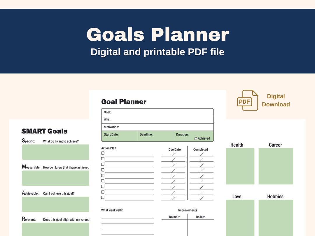 Digital SMART Goals Planner and Vision Board Goodnotes Letter, A5, and ...
