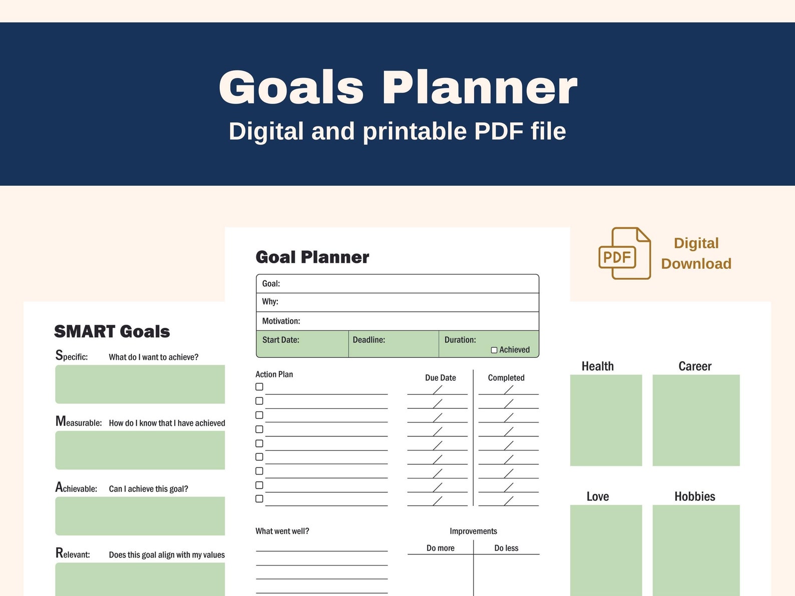 Digital SMART Goals Planner and Vision Board Goodnotes Letter, A5, and ...