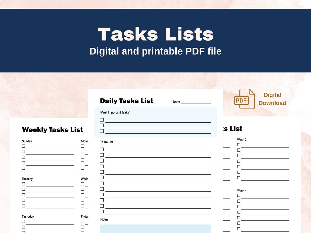 Digital Tasks List for Goodnotes Undated Letter, A5, and A4 Size Daily ...
