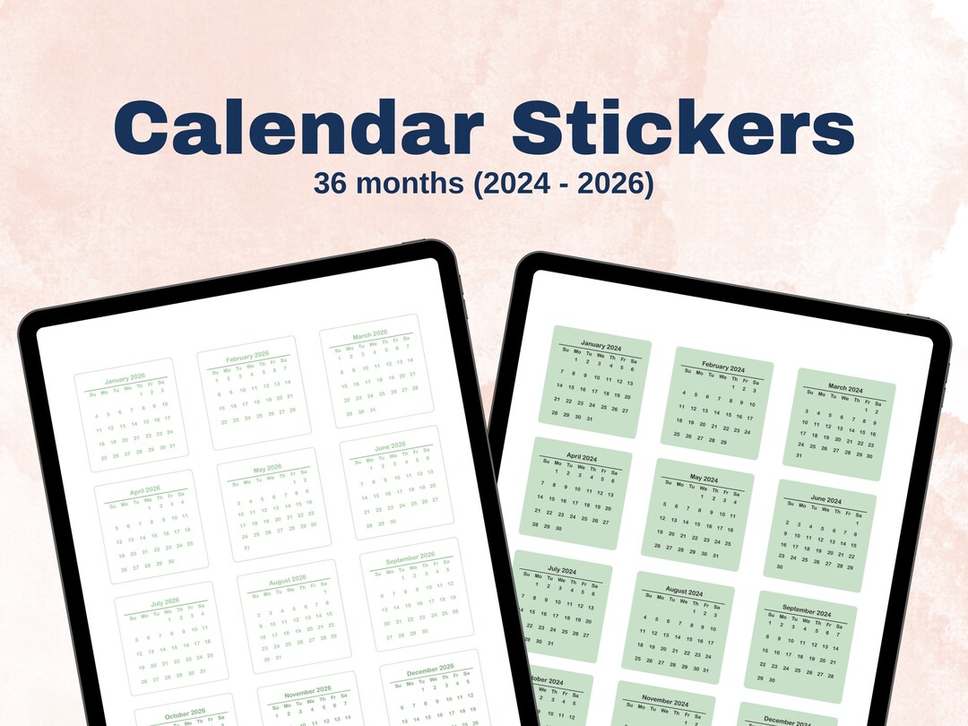 Monthly Calendar Stickers for Digital Planners 2024 2026 Goodnotes - Etsy