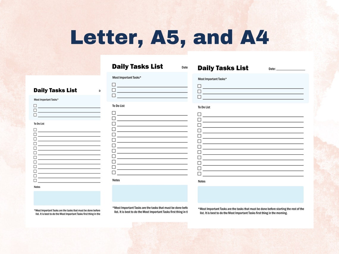 Digital Tasks List for Goodnotes Undated Letter, A5, and A4 Size Daily ...