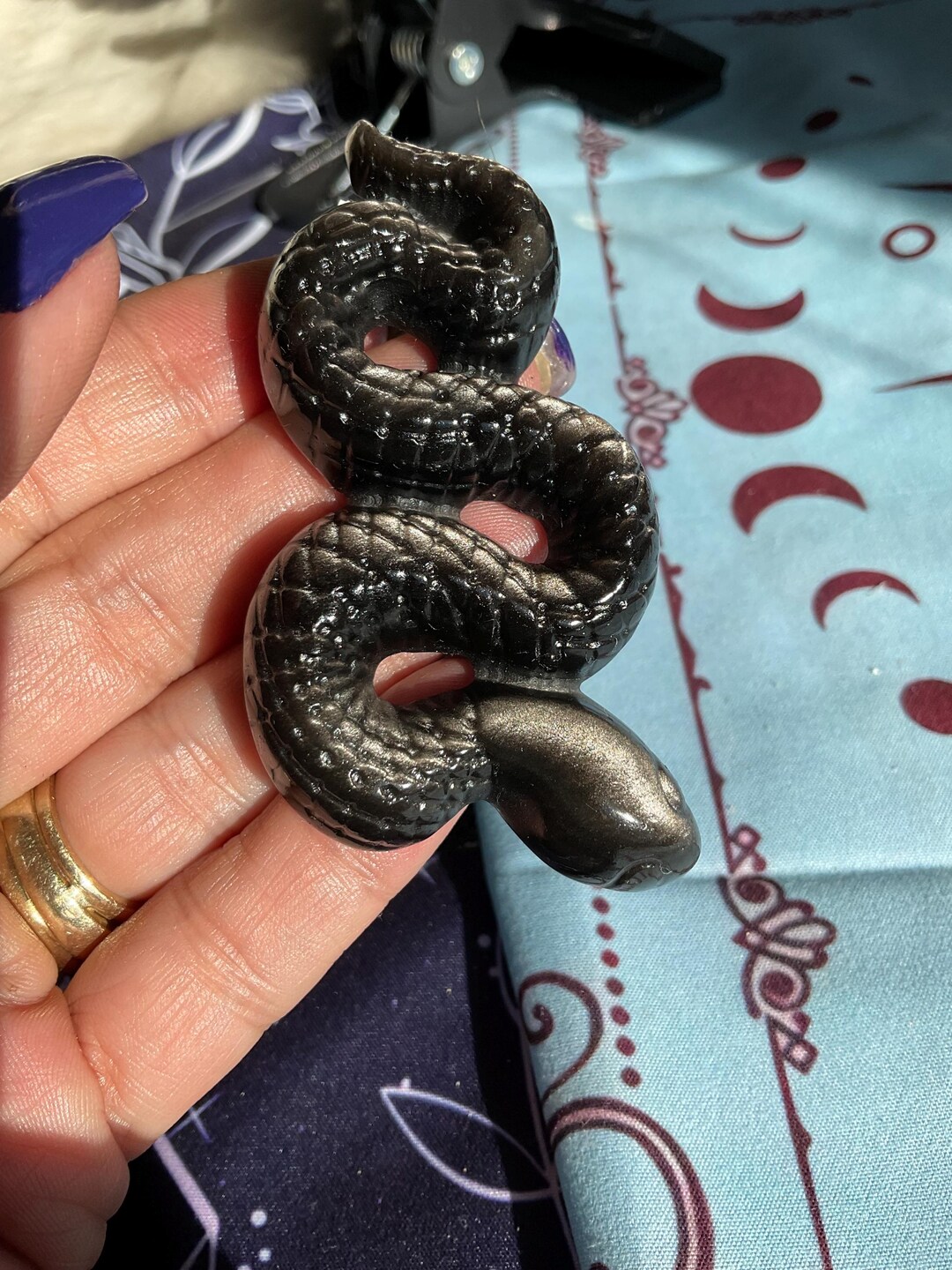 Obsidian Snake Carving: Rainbow Sheen or Yooperlite Crystal Decor - Etsy