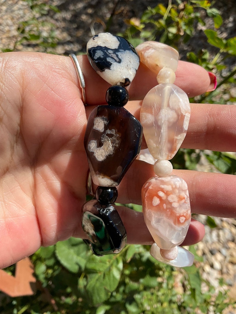 Pink or Black Flower Agate Crystal Bracelet/pink or Black Flower Agate ...