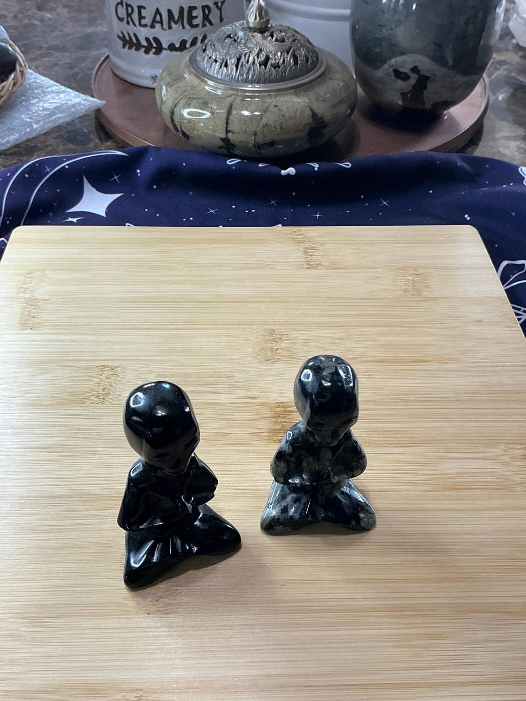 Gemstone Meditating Alien Carving/ Black Obsidian or Blue Que Sera ...