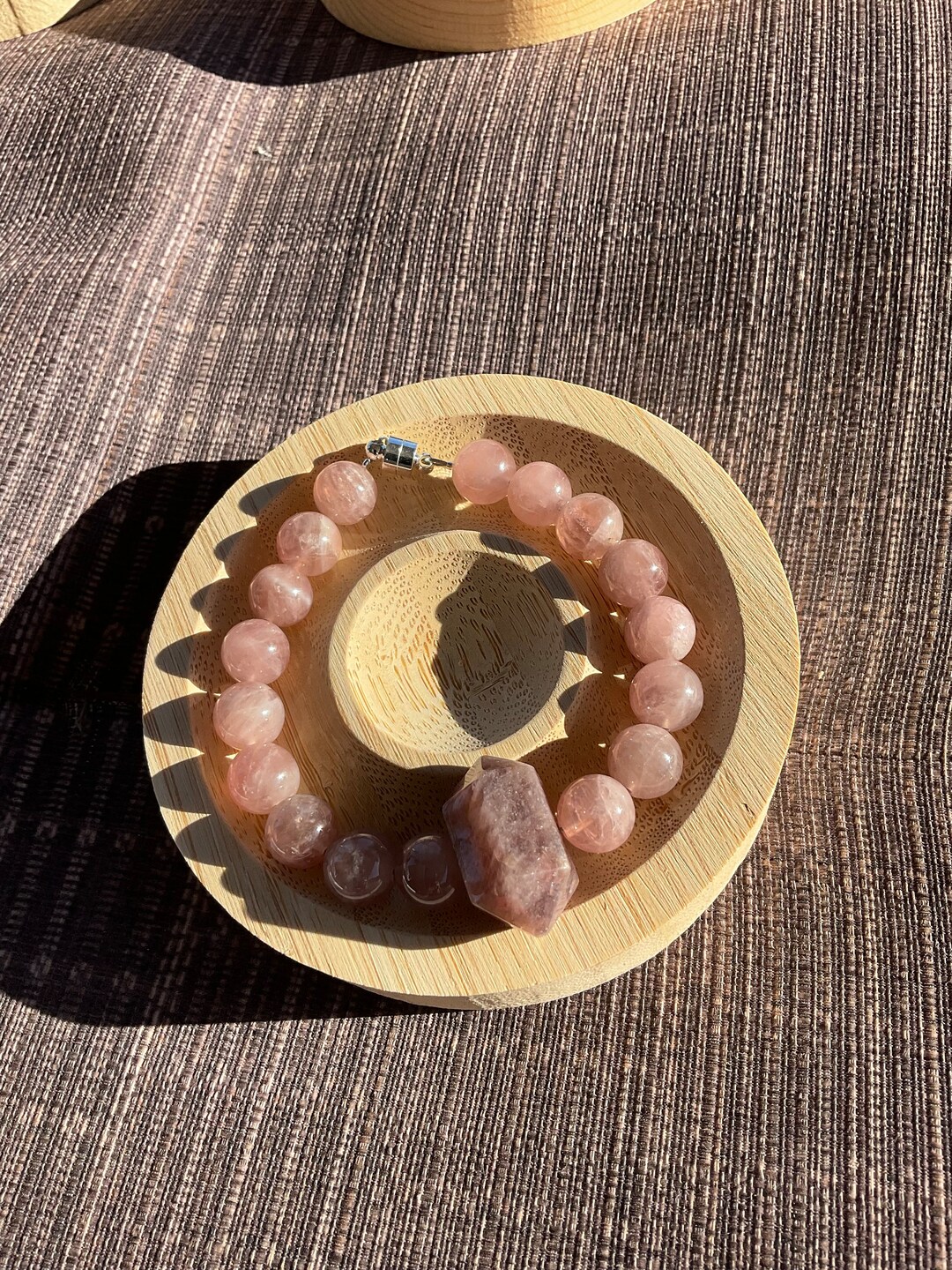 Pink Mica With Lavender Beads and Pink Amethyst Diamond Shaped Charm ...