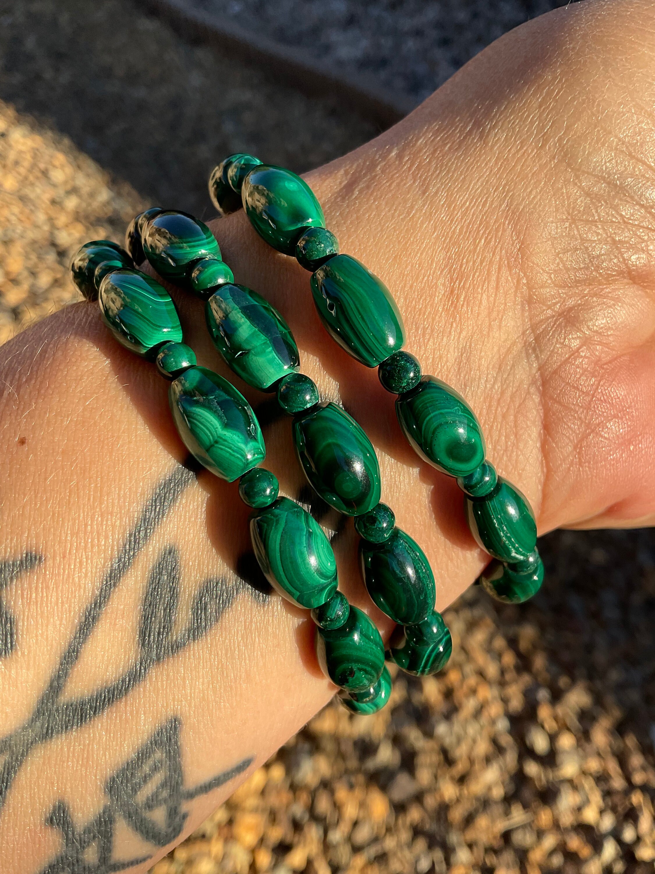 Malachite Barrel Shaped Bead Crystal Bracelet/gift for Her/crystal ...
