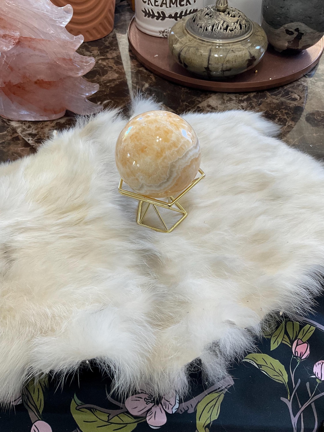 Banded Honey Calcite Crystal Sphere: Statement Piece (52.6mm) - Etsy