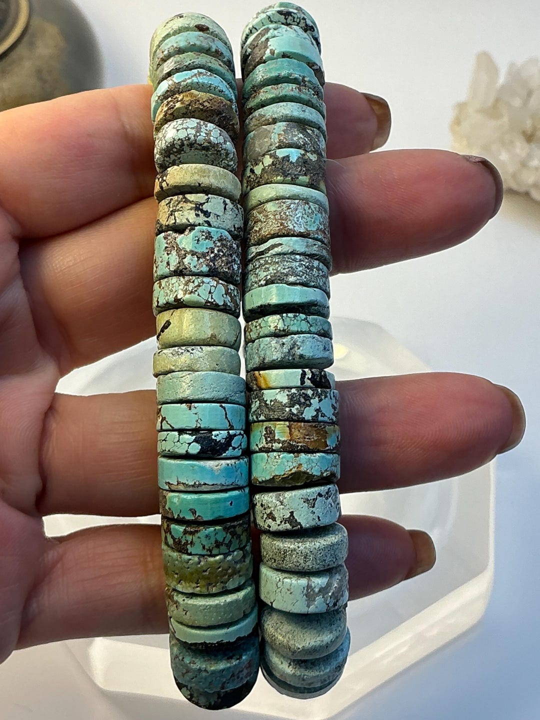 Natural Turquoise Donut Stone Bracelet for Men – 12MM Beads, Adjustable ...