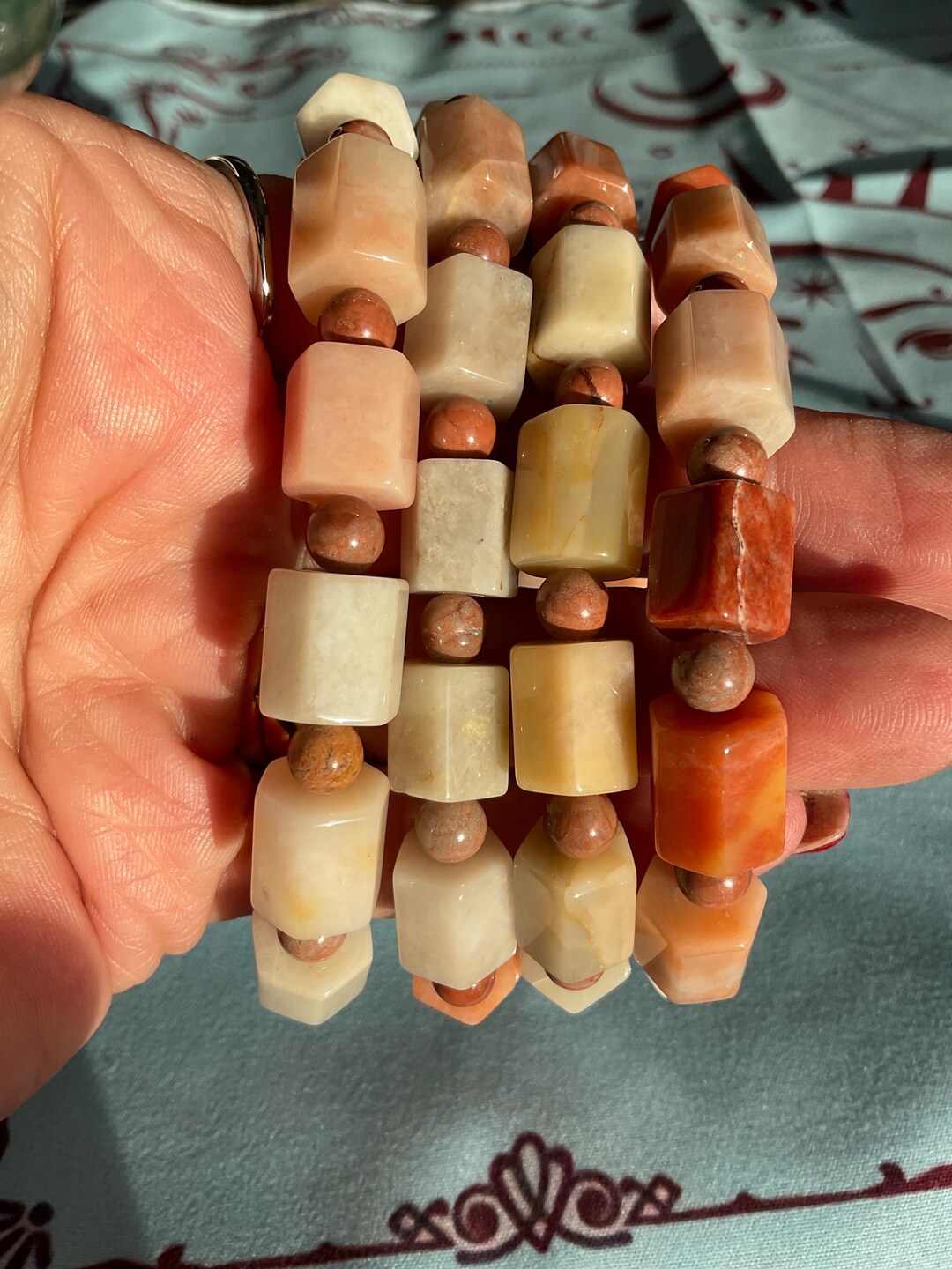 Red Jade Cylinders Shaped Stone Bracelet/red Jade Jewelry - Etsy