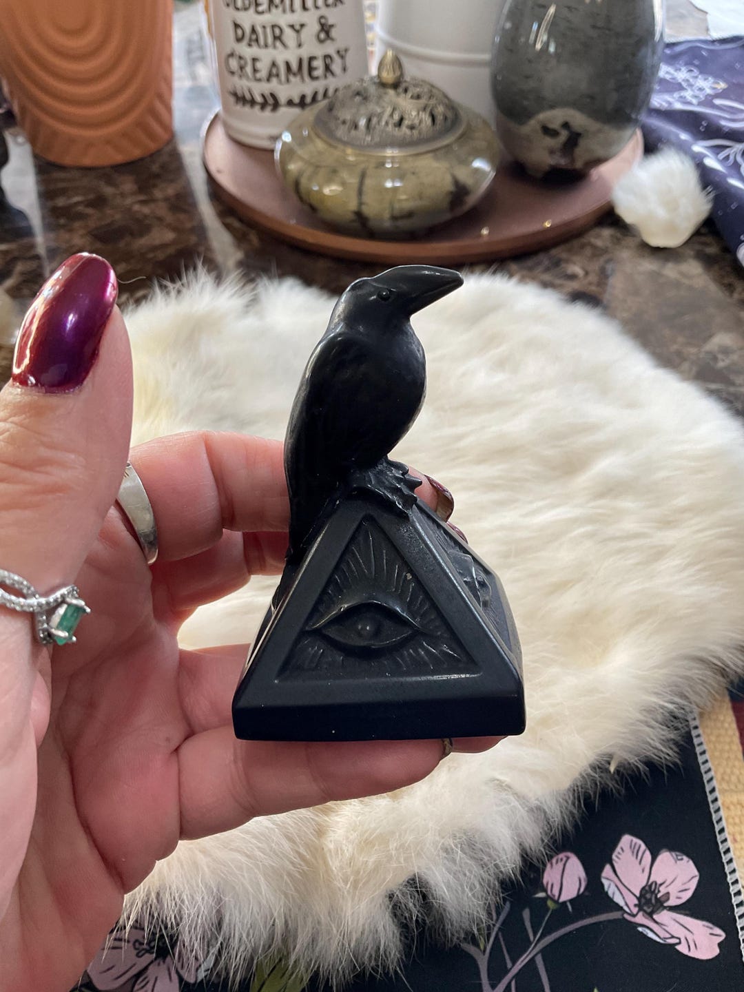 Black Obsidian Raven on Third Eye Pyramid Carving - Etsy