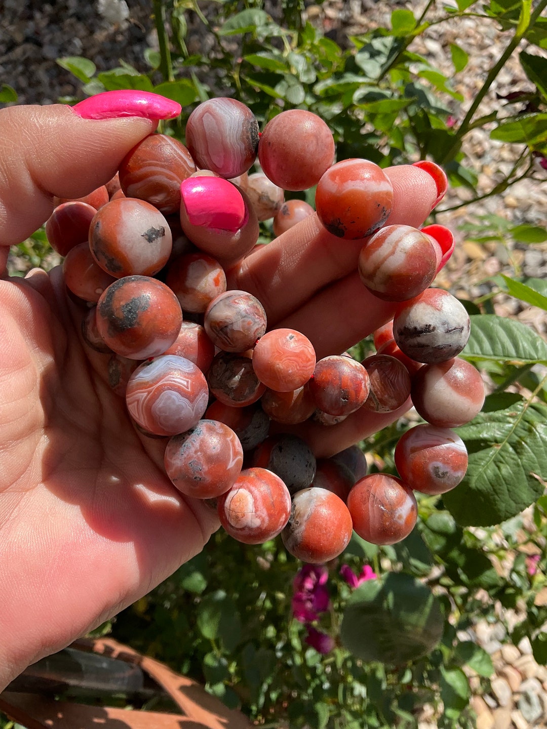 South Red Agate Beaded Bracelet: Crystal Jewelry - Etsy
