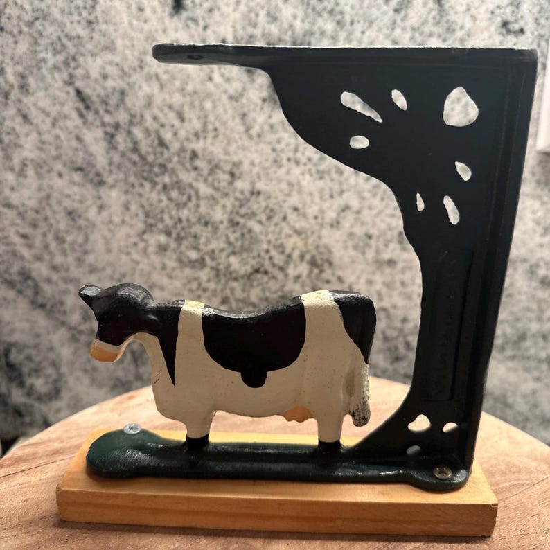 Antique Vintage Cast Iron Cow & Wooden Double-sided - Etsy